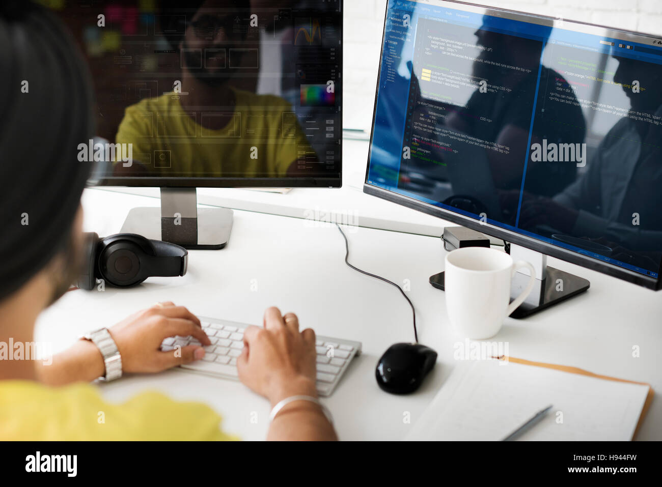 Programmer Working Computer Monitor HTML Concept Stock Photo - Alamy
