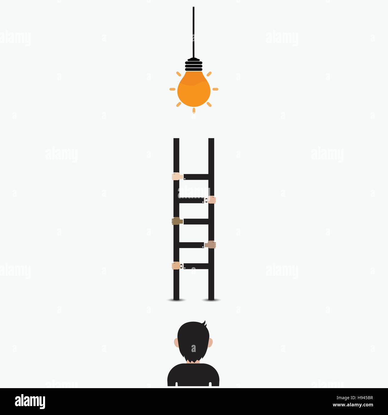Businessman and light bulb with ladder sign.Ladder to success concept ...