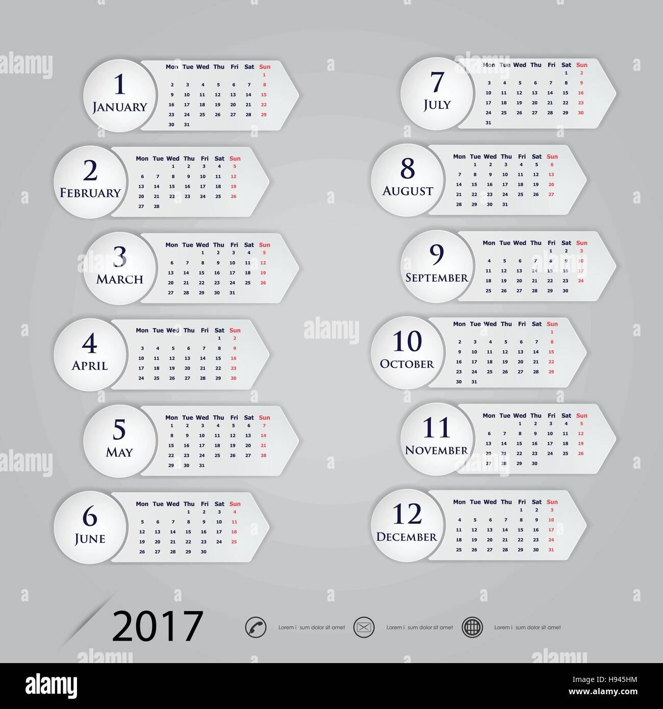 2017 Calendar Vector design stationery template.Calendar for 2017 year ...