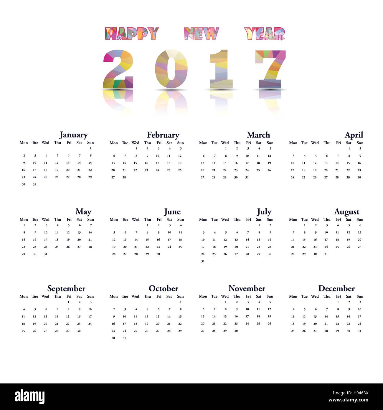2017 Calendar Template.Calendar for 2017 year.Vector design stationery ...