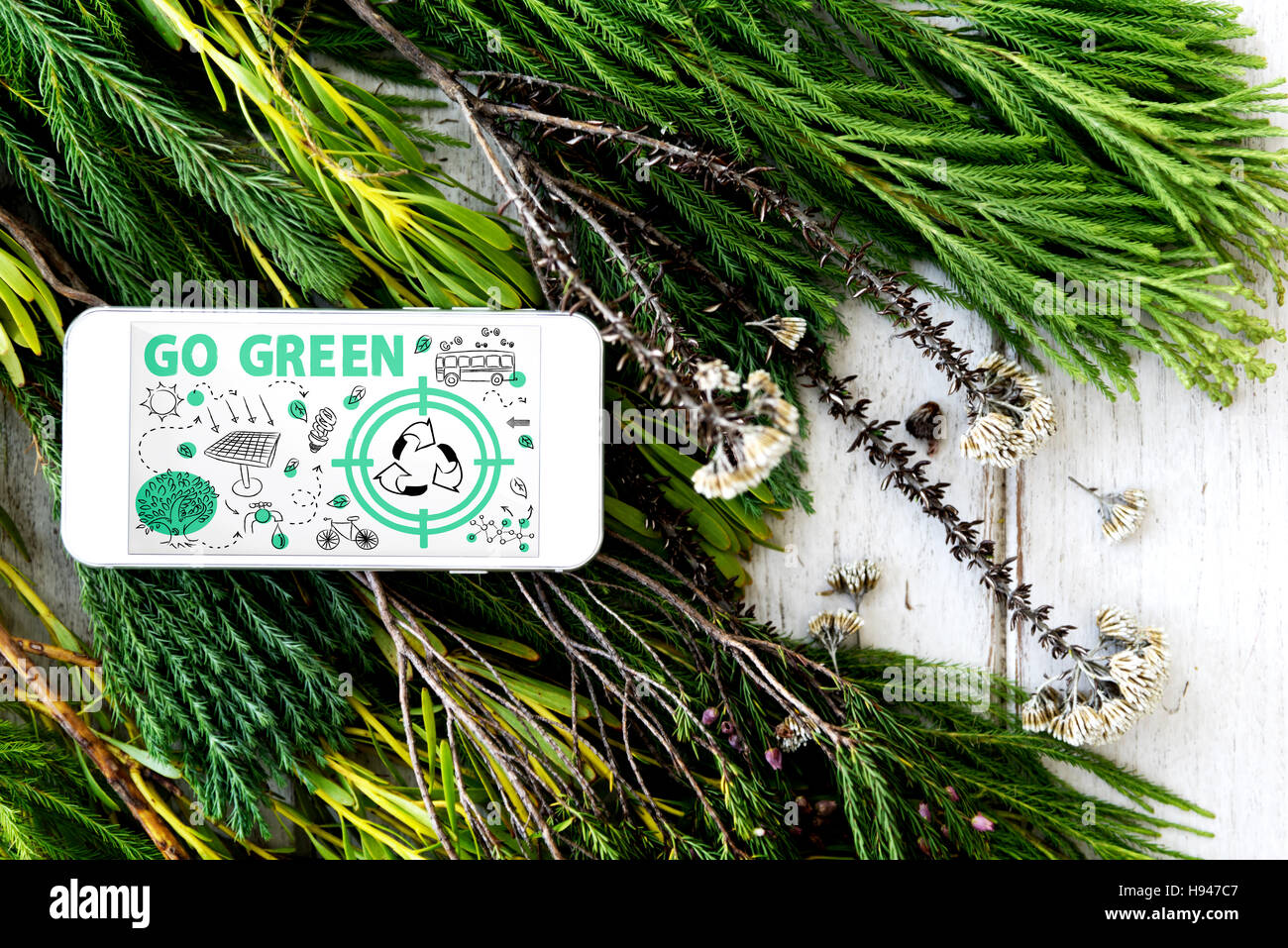 Go Green Reuse Sun Bus Arrow Concept Stock Photo - Alamy