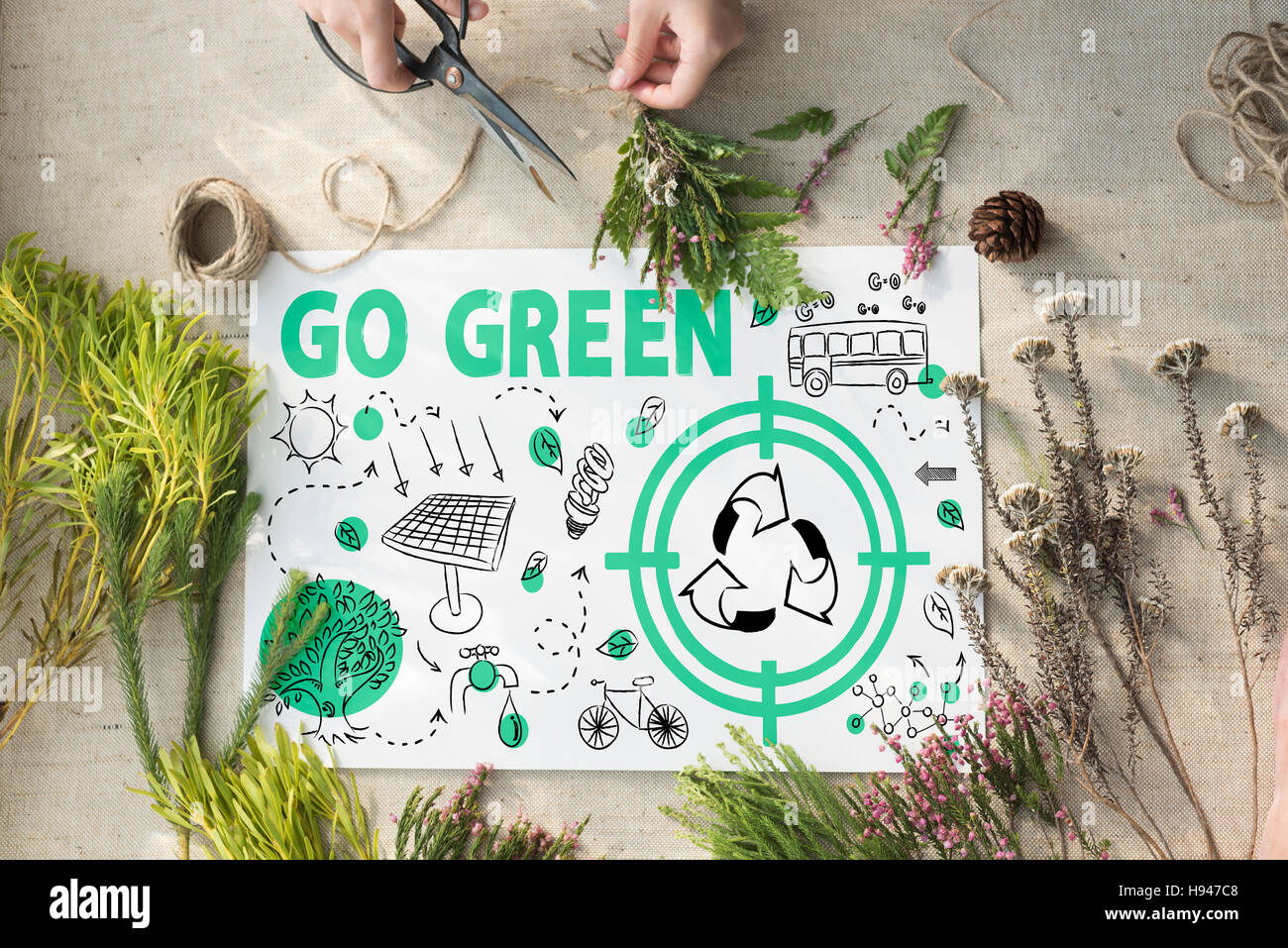 Go Green Reuse Sun Bus Arrow Concept Stock Photo - Alamy