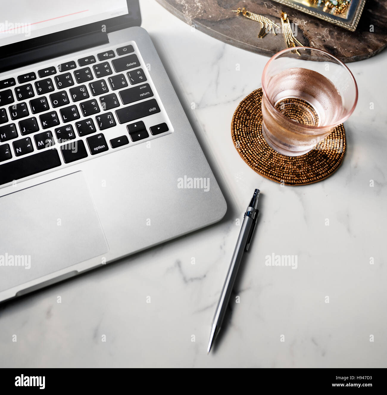Digital Laptop Working Marble Table Concept Stock Photo - Alamy
