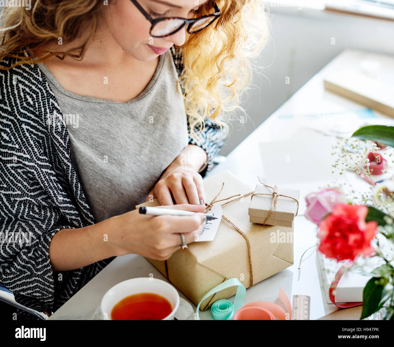 Present Gift Wrap Hobby Decoration Ideas Concept Stock Photo - Alamy