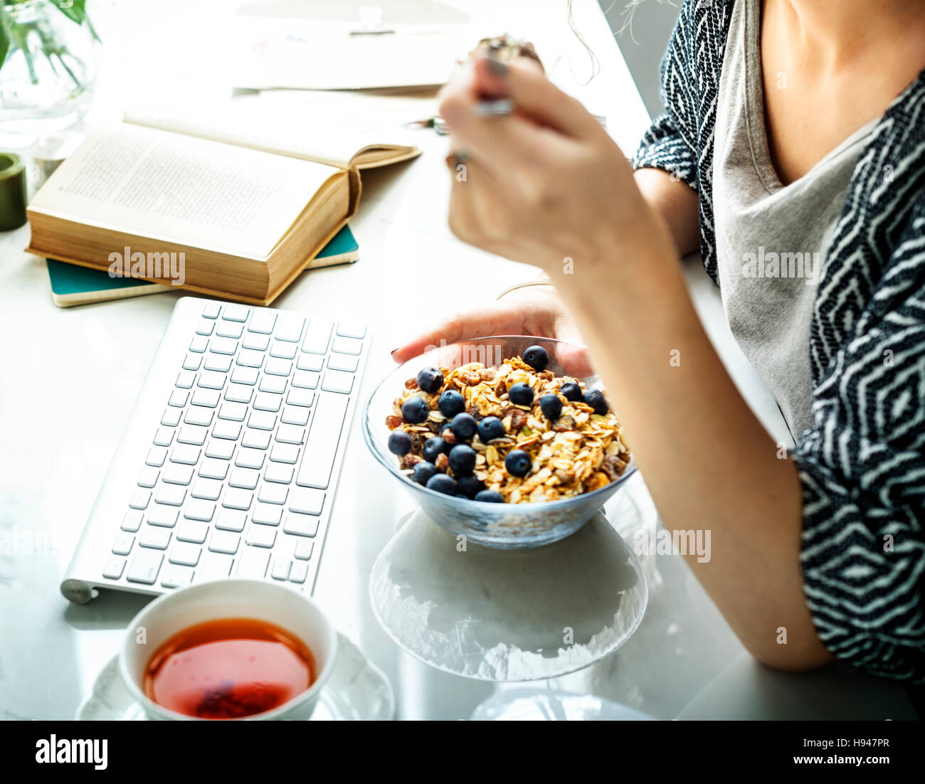 Morning Eating Breakfast Keyboard Book Concept Stock Photo - Alamy