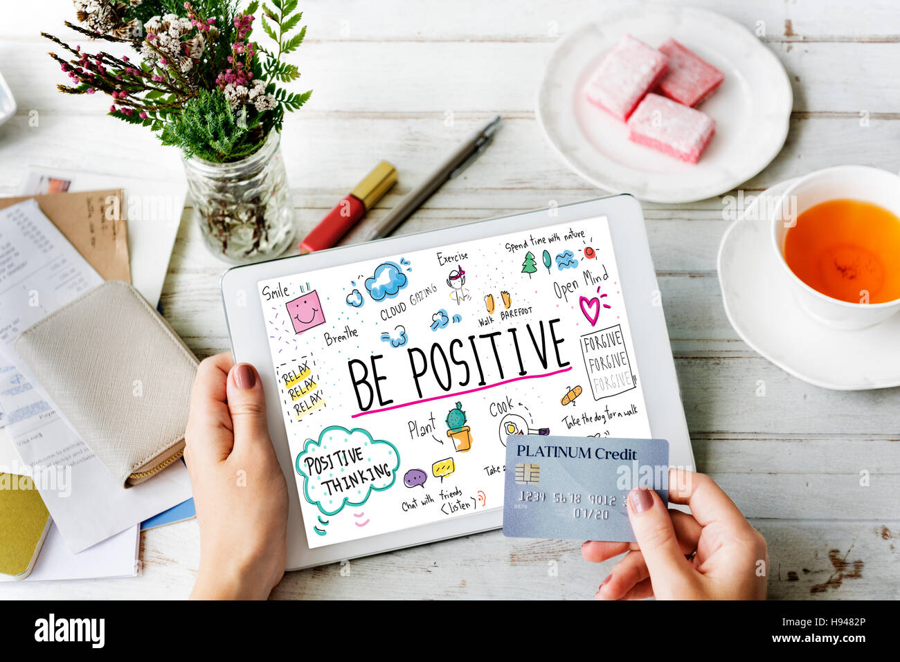Positivity Message Cartoon Illustrations Concept Stock Photo - Alamy
