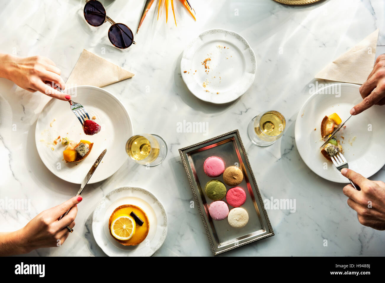 Aerial View Couple Eating Dessert Concept Stock Photo - Alamy