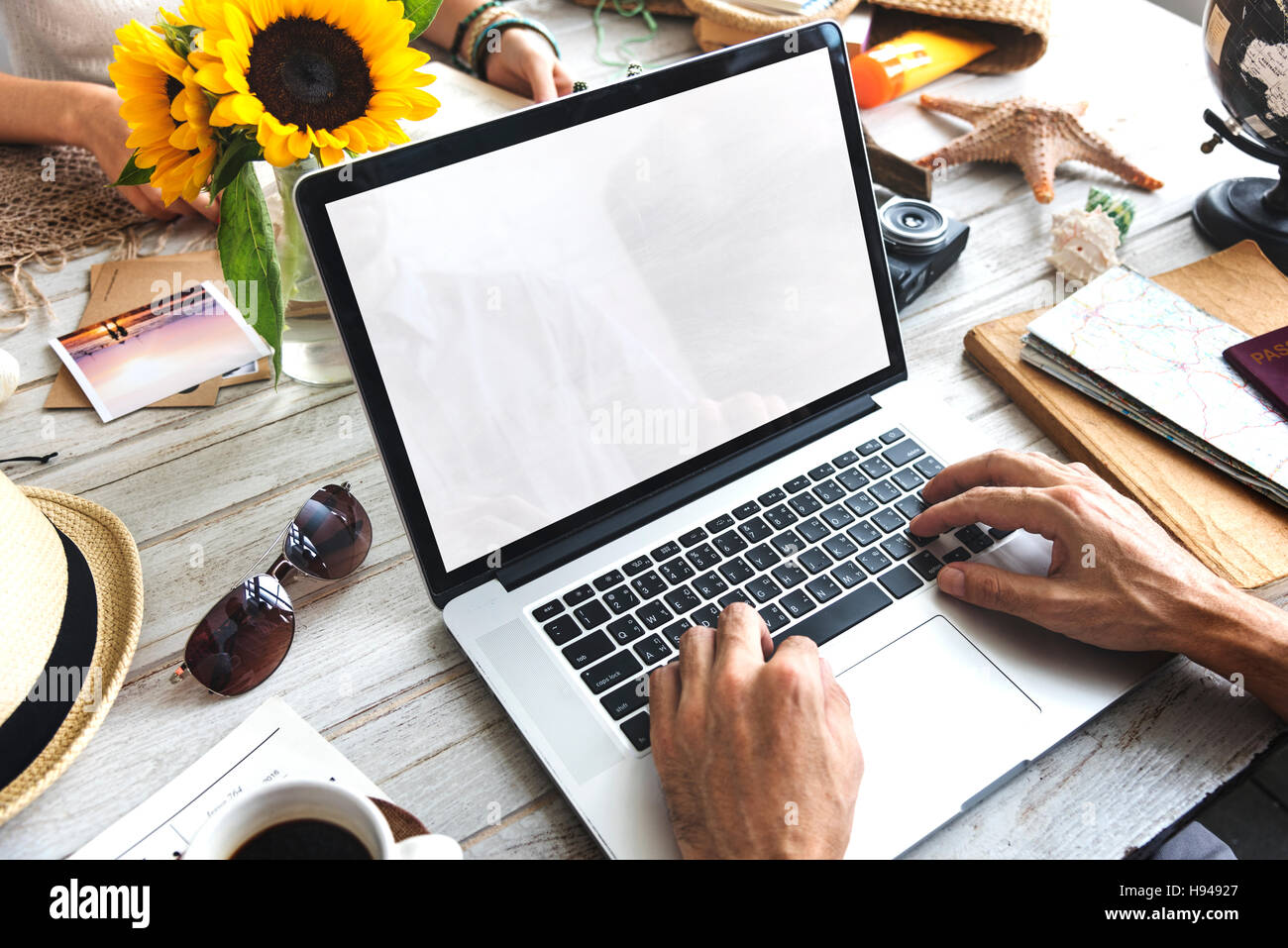 Hands Typing Macbook Summer Concept Stock Photo - Alamy