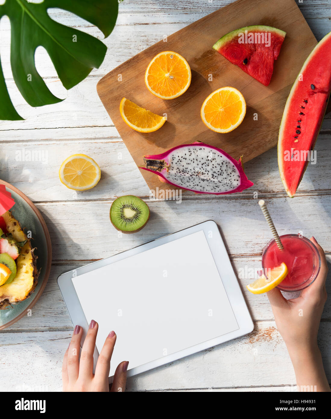 Mockup Copyspace Summer Fruits Digital Tablet Concept Stock Photo - Alamy