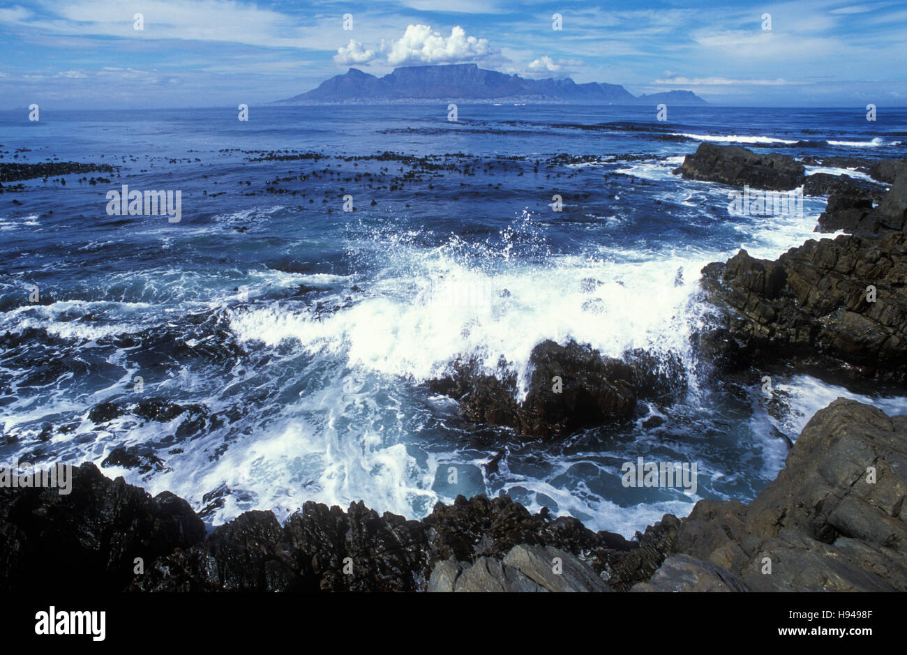 View from Robben Island, prison island, of the Table Mountain, Cape ...