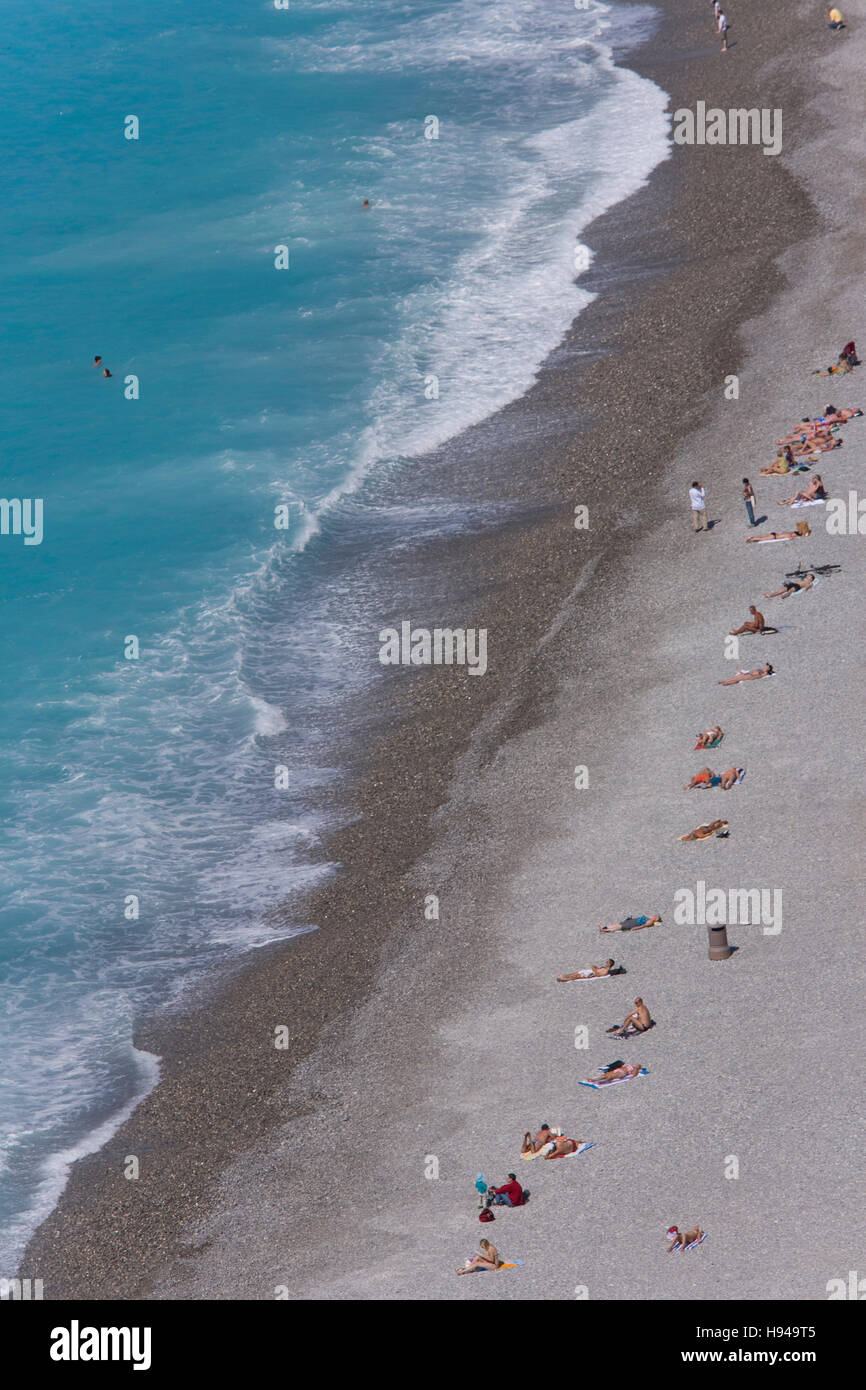 People on the beach, beach life, sea, Nice, Cote d'Azur, France Stock ...