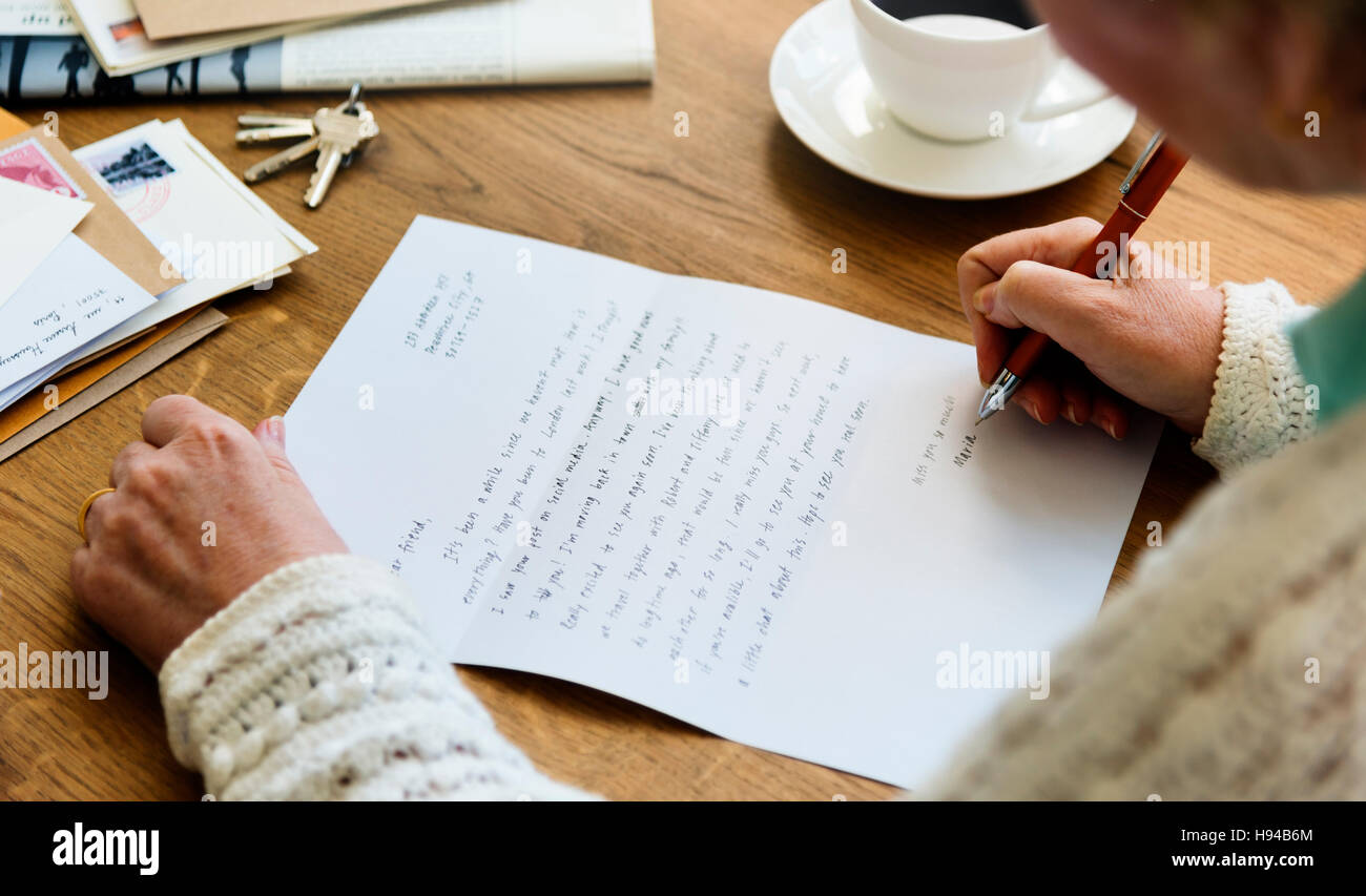 Senior Adult Reading Letter Postcard Concept Stock Photo - Alamy