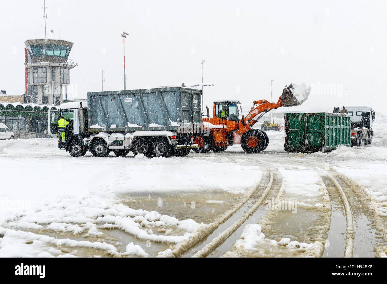 Lugano Agno, Switzerland - 5 March 2016 - workers who clean the airport ...
