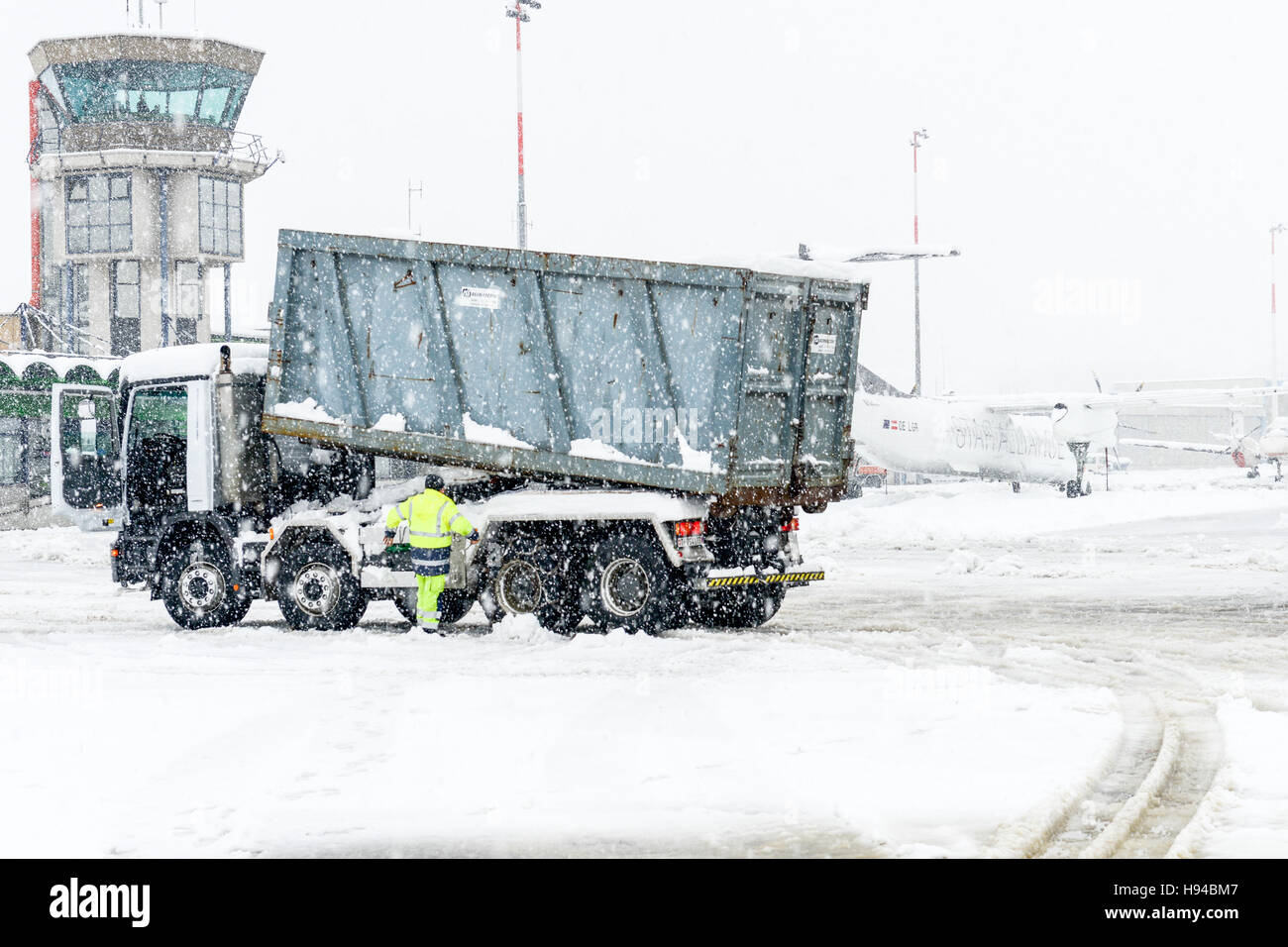 Lugano Agno, Switzerland - 5 March 2016 - workers who clean the airport ...