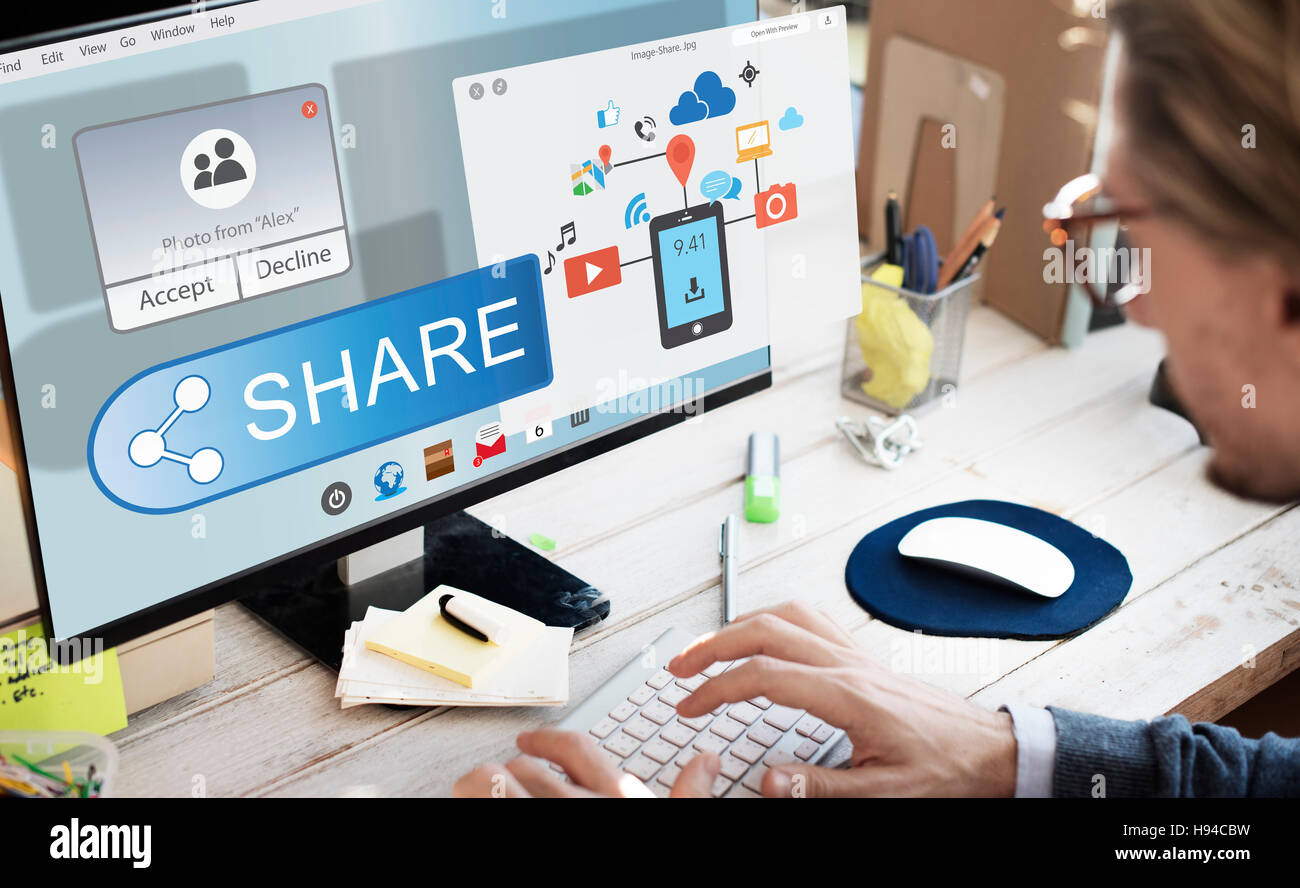 Share Connect Communicate Transfer Cloud Concept Stock Photo - Alamy