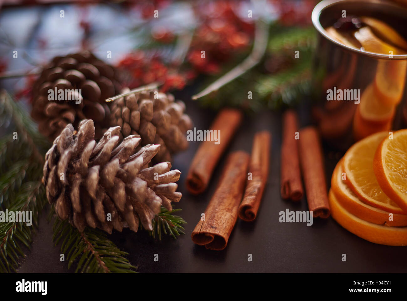 Christmas ingredients and decorations on the table Stock Photo - Alamy