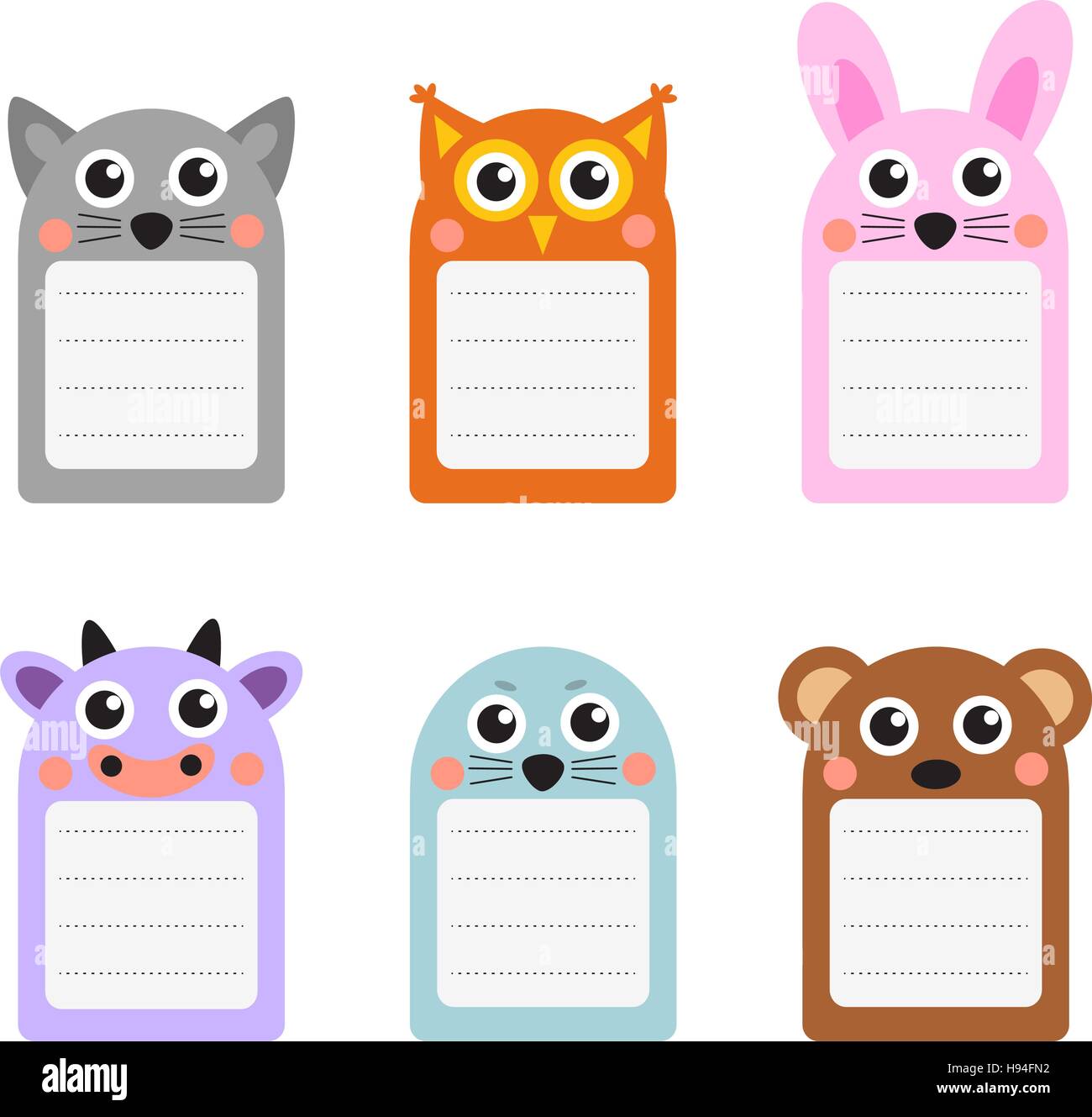 Cute animals note set of scrapbook elements. Vector illustration Stock ...