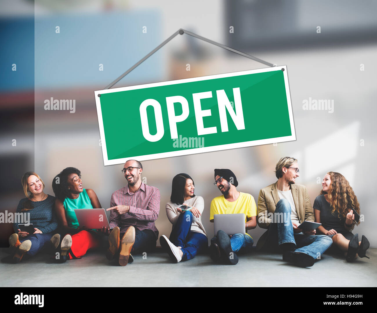 Open Sign Banner Welcome Notice Concept Stock Photo - Alamy