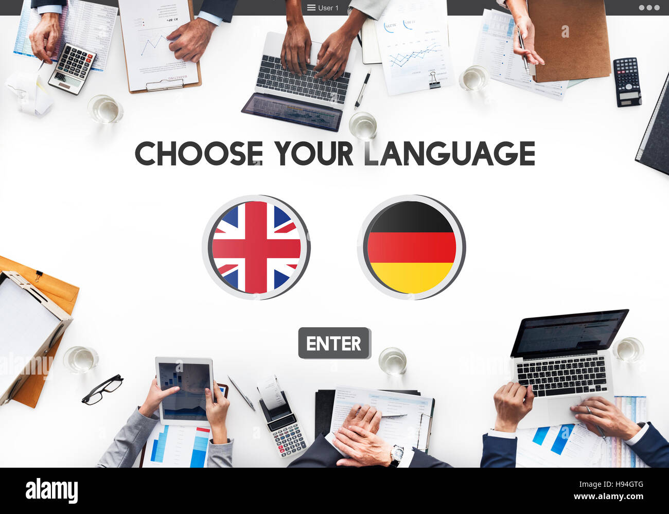 Language Dictionary English German Concept Stock Photo - Alamy