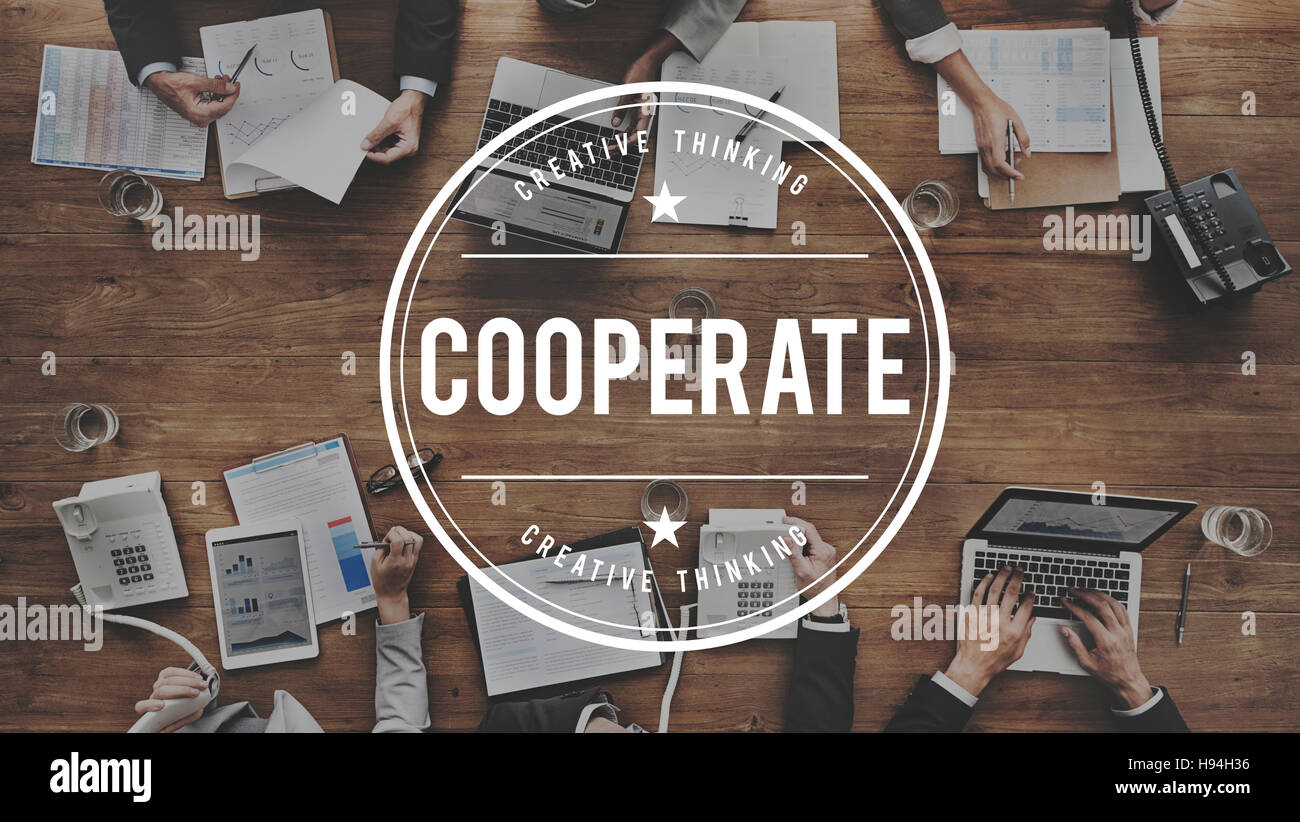 Cooperate Participate Partnership Teamwork Concept Stock Photo - Alamy