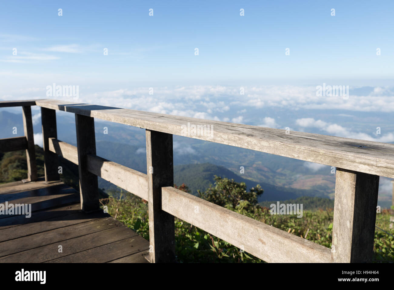 wood balcony terrace with mountain view in morning Stock Photo - Alamy