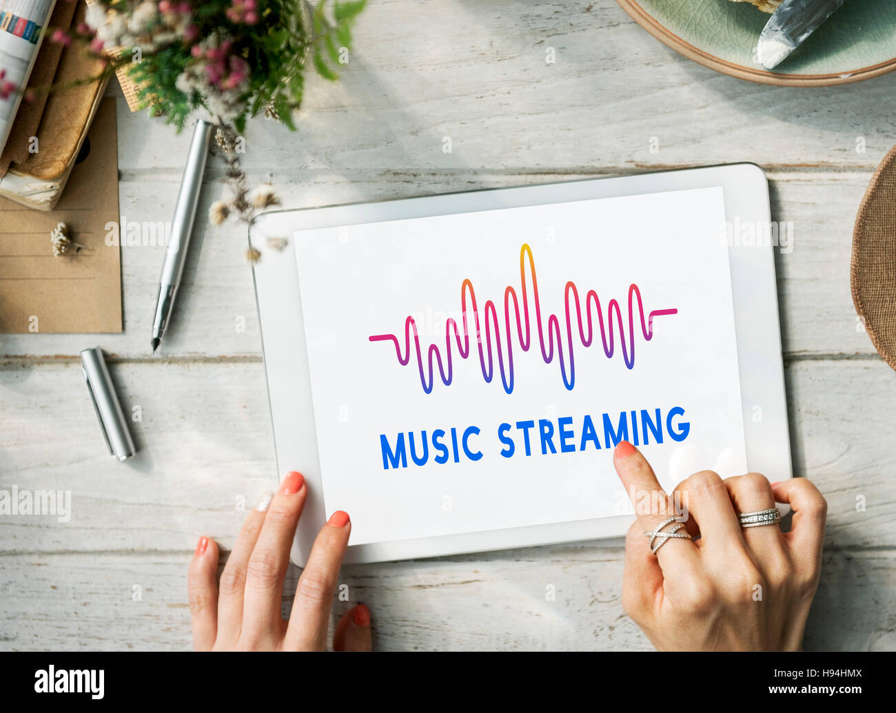 Online Music Audio Music Streaming Wave Graphic Concept Stock Photo - Alamy