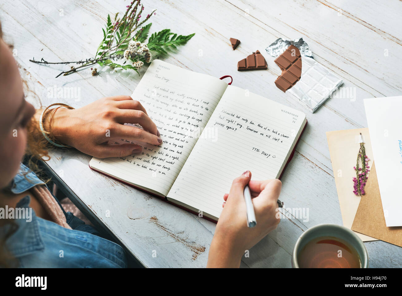 Female Diary Desk Chocolate Concept Stock Photo - Alamy