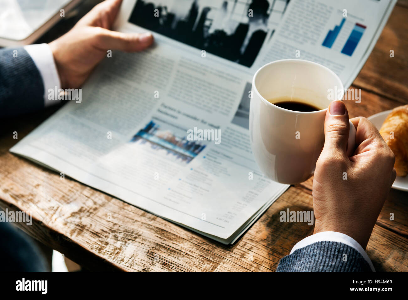 Reading Morning Paper Coffee Concept Stock Photo - Alamy