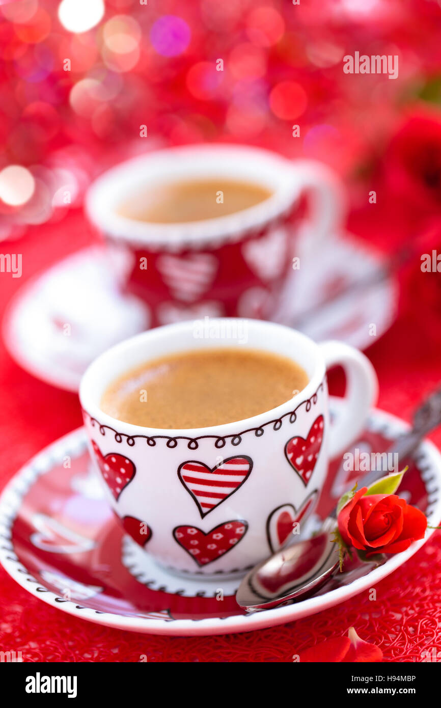 Coffee red rose flower heart hi-res stock photography and images - Alamy