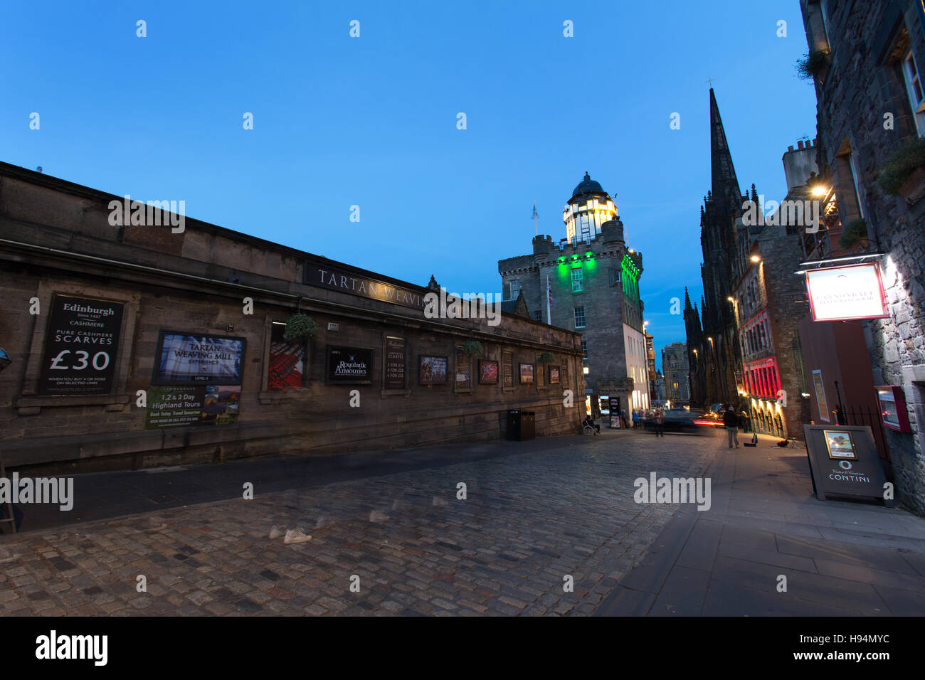 City of Edinburgh, Scotland. Night view of the Royal Mile, with Camera ...