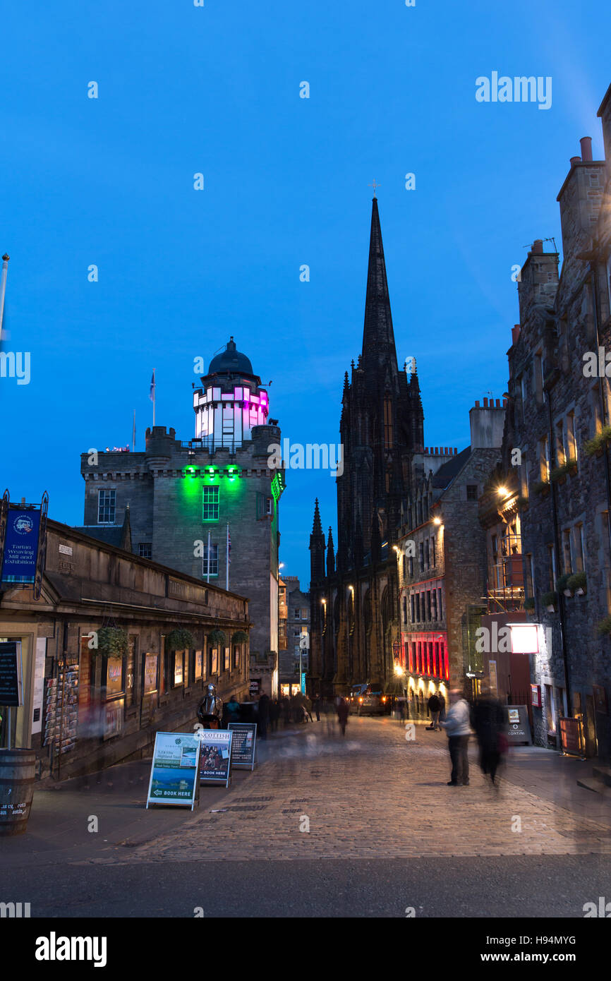 City of Edinburgh, Scotland. Night view of the Royal Mile, with Camera ...