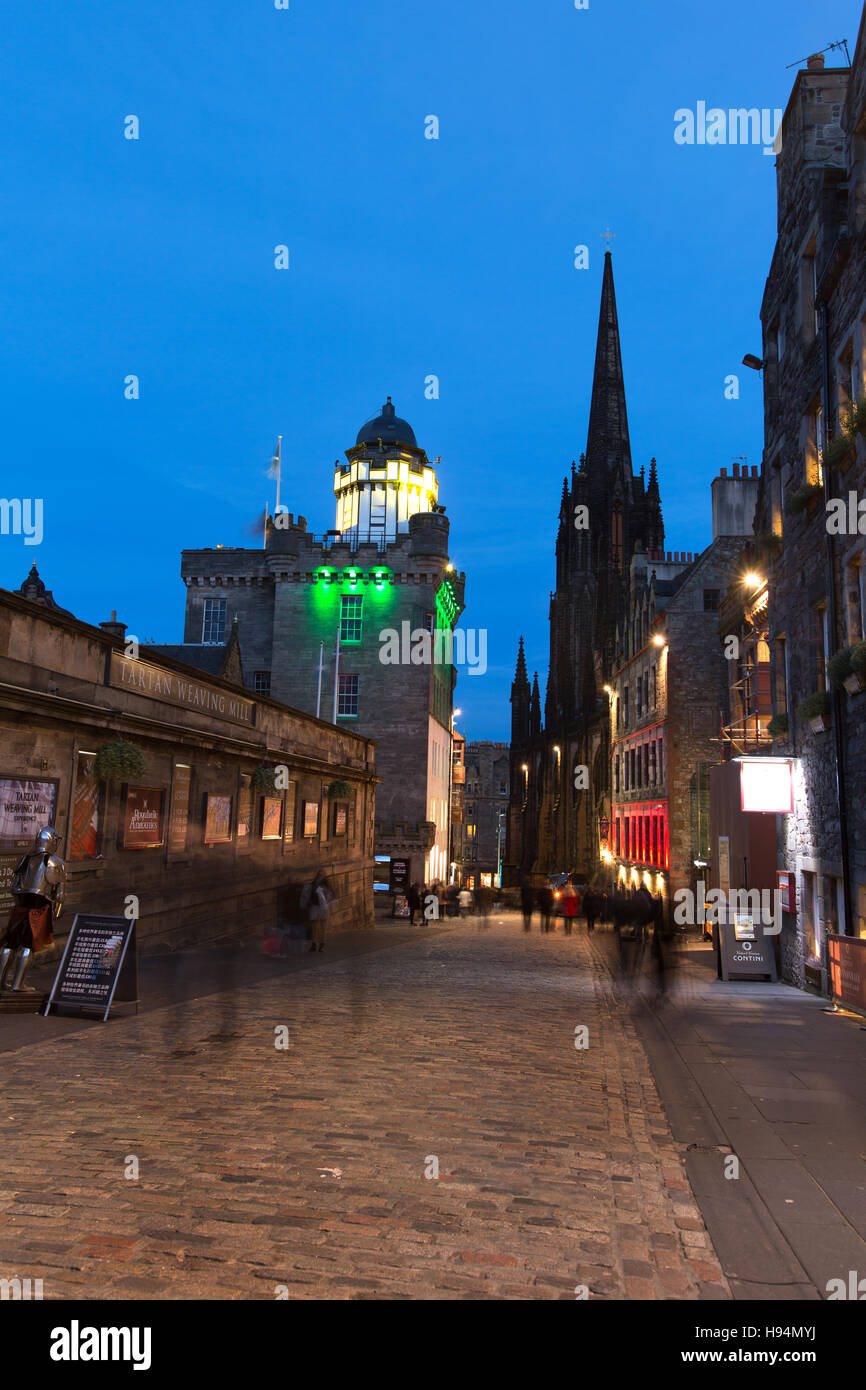 City of Edinburgh, Scotland. Night view of the Royal Mile, with Camera ...