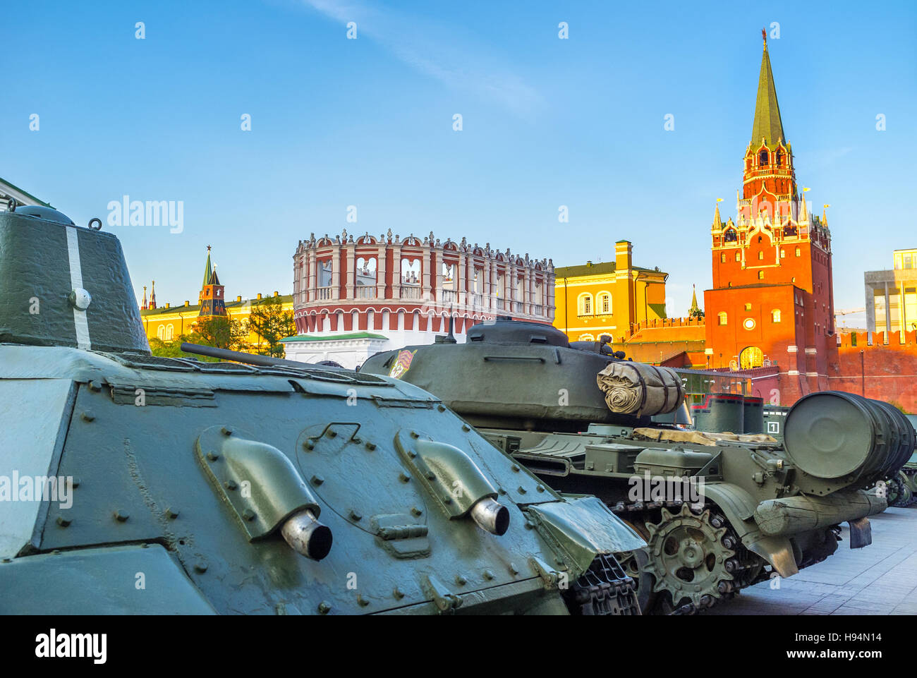 The old tanks at walls of Moscow Kremlin during the celebration of the ...
