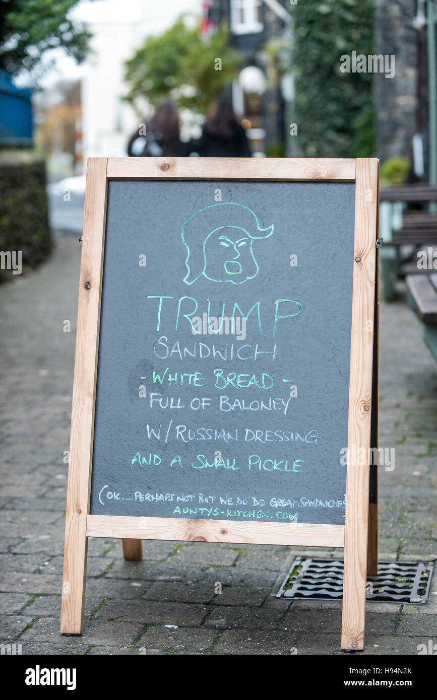 A humorous Donald Trump sign outside a sandwich shop in the Lake ...