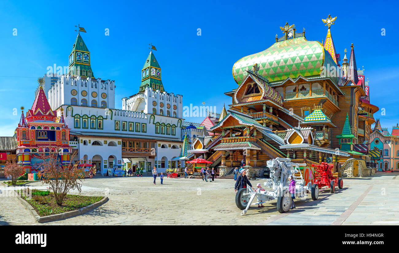 Panorama of the central square of Izmailovsky Kremlin with the timbered ...