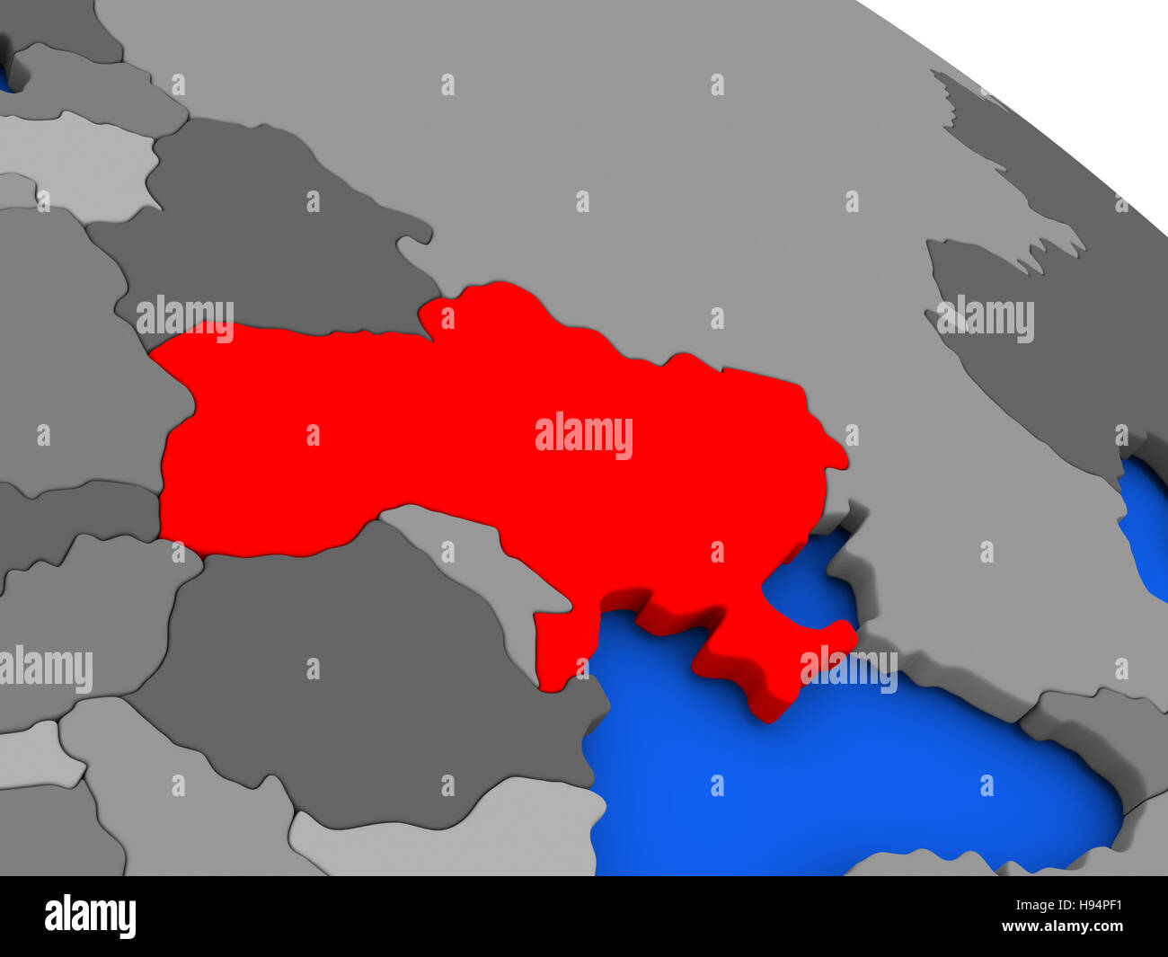 Map of Ukraine highlighted in red on a globe. 3D illustration Stock ...