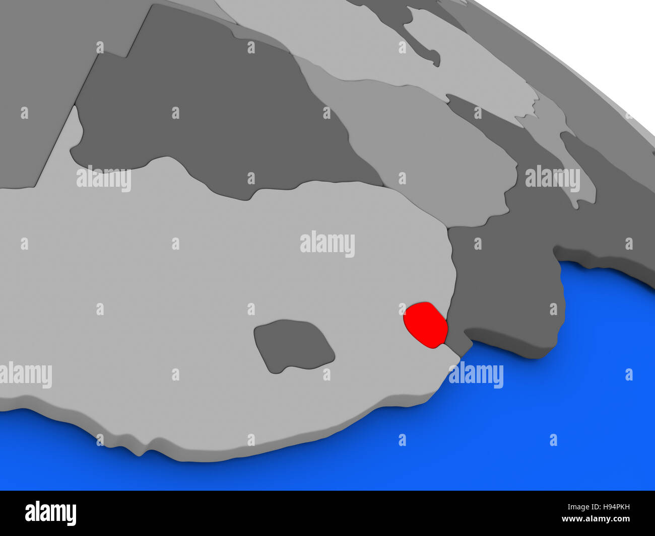 Map of Swaziland highlighted in red on a globe. 3D illustration Stock ...