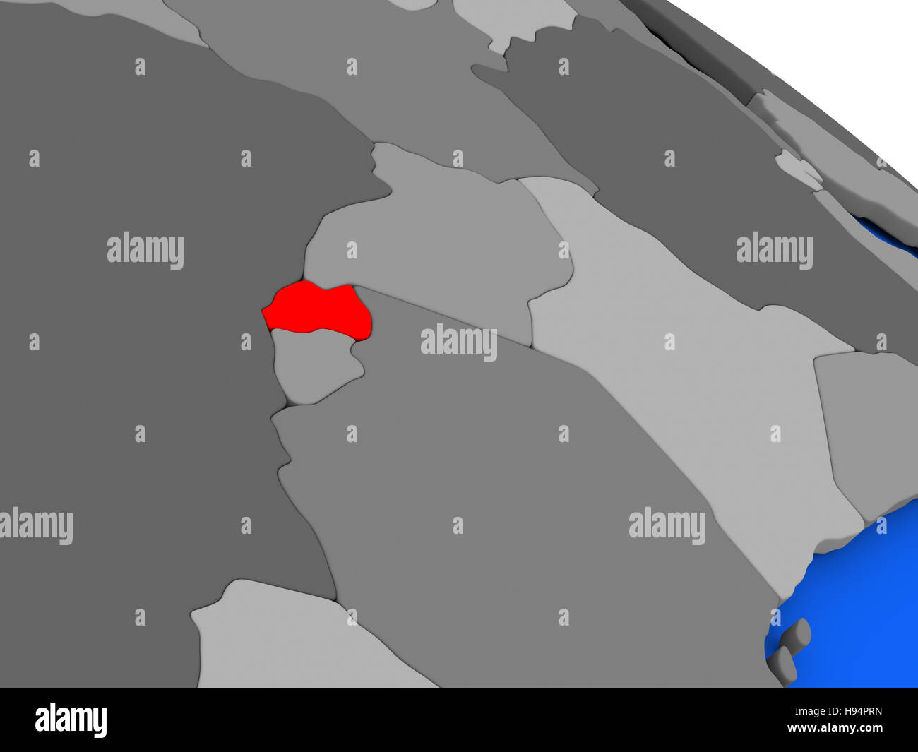 Map of Rwanda highlighted in red on a globe. 3D illustration Stock ...