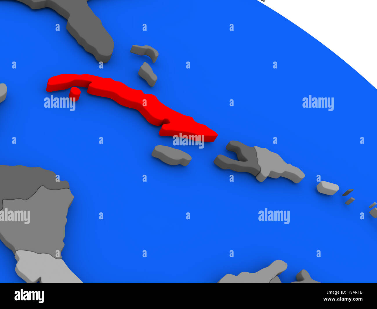 Map of Cuba highlighted in red on a globe. 3D illustration Stock Photo ...