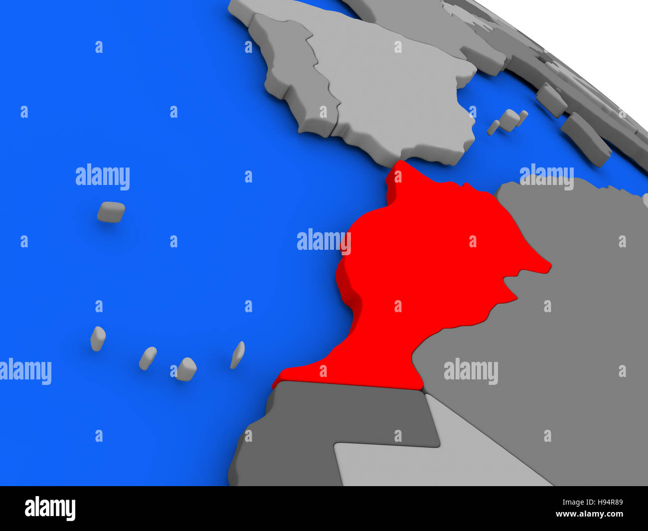 Map of Morocco highlighted in red on a globe. 3D illustration Stock ...