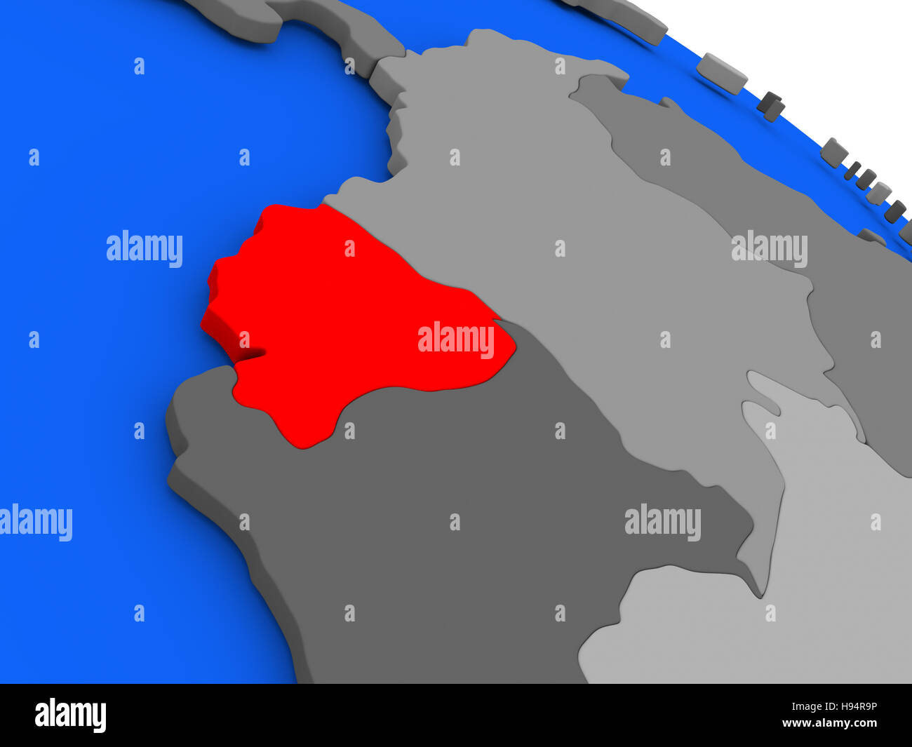 Map of Ecuador highlighted in red on a globe. 3D illustration Stock ...