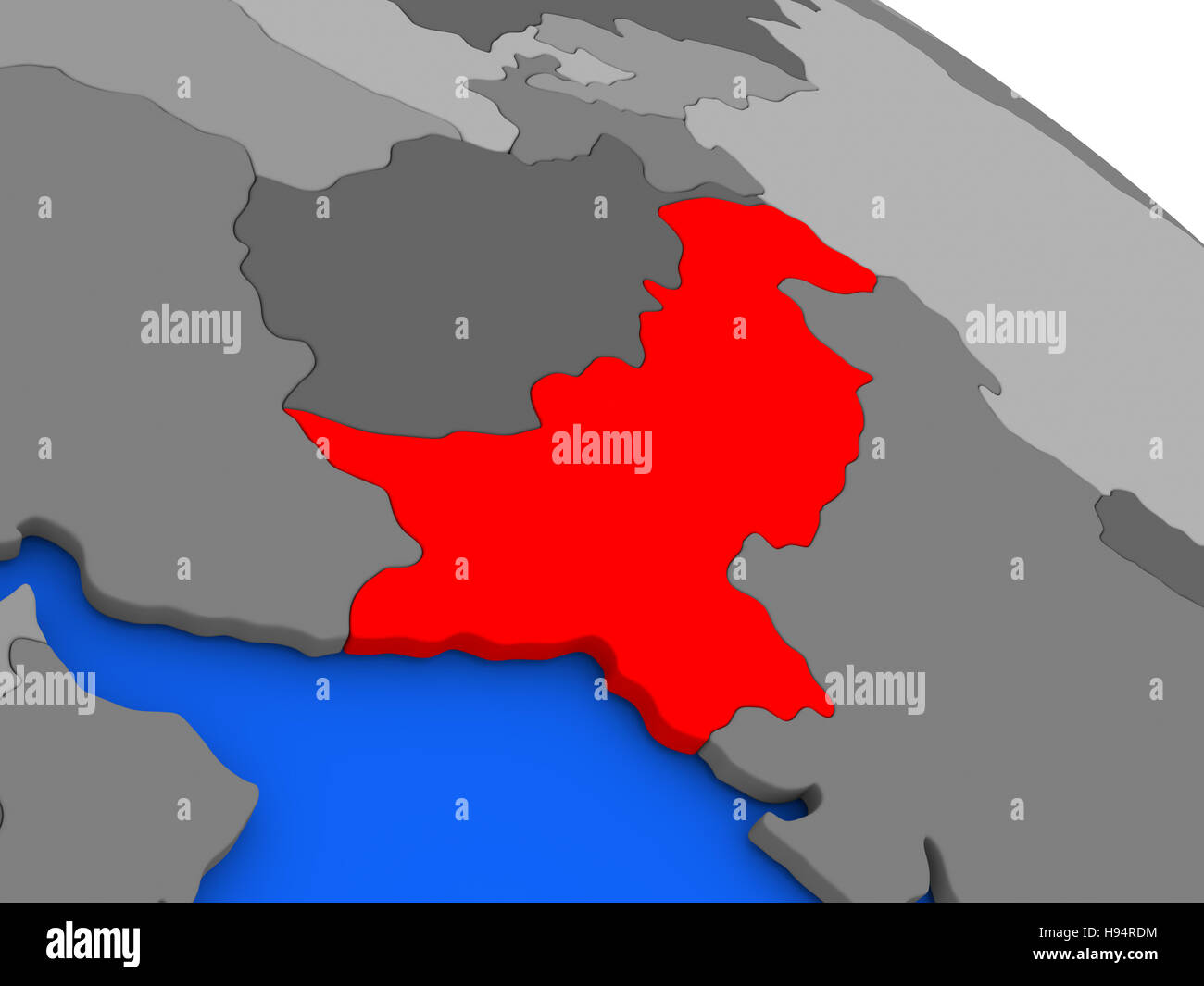 Map of Pakistan highlighted in red on a globe. 3D illustration Stock ...