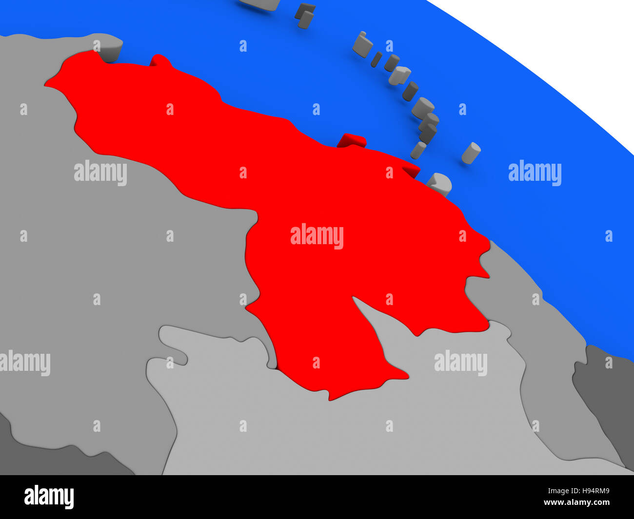Map of Venezuela highlighted in red on a globe. 3D illustration Stock ...