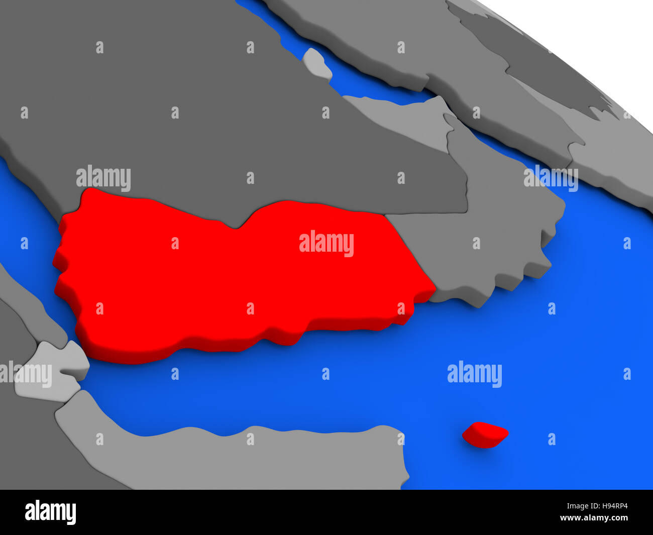 Map of Yemen highlighted in red on a globe. 3D illustration Stock Photo ...