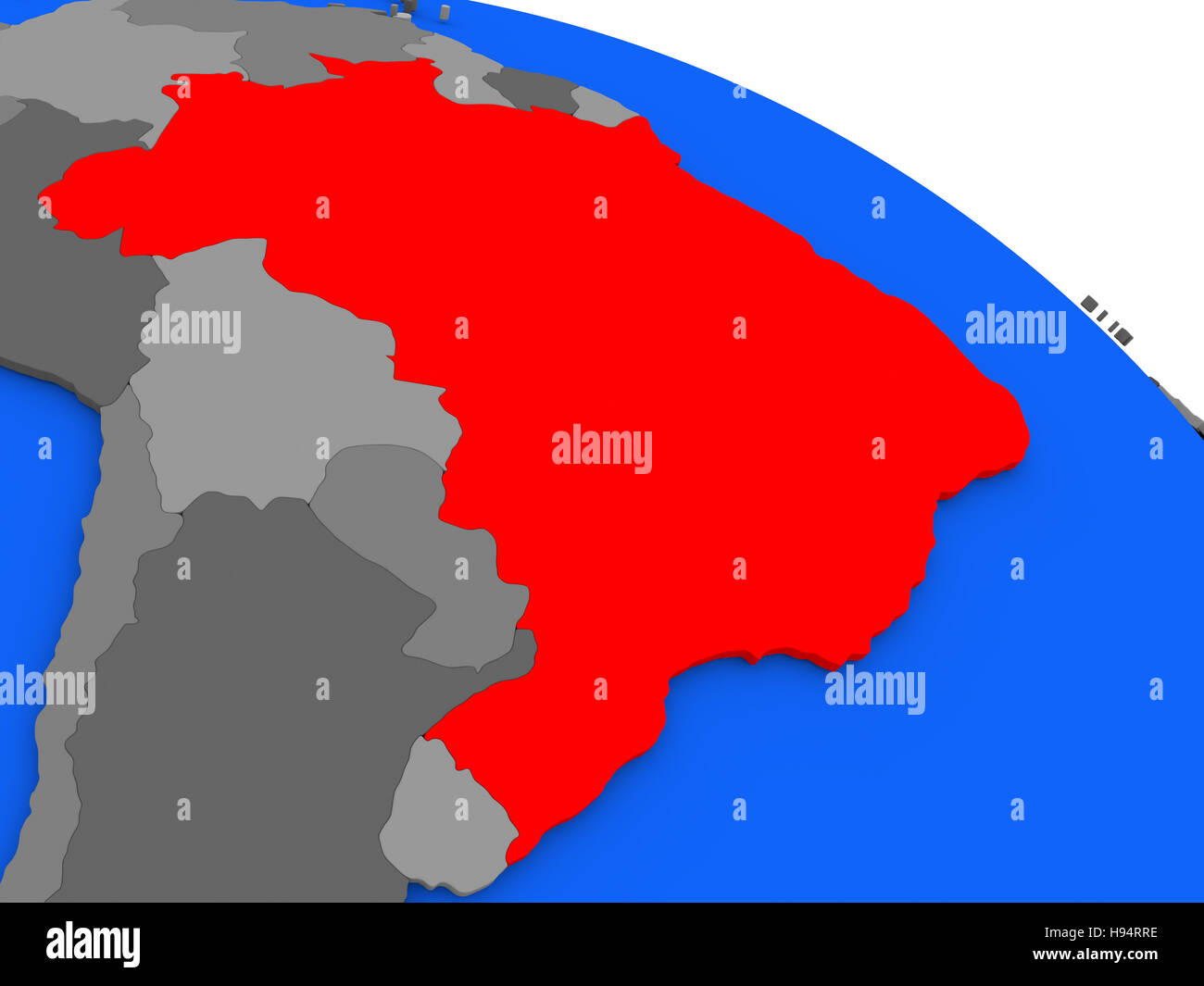 Map of Brazil highlighted in red on a globe. 3D illustration Stock ...