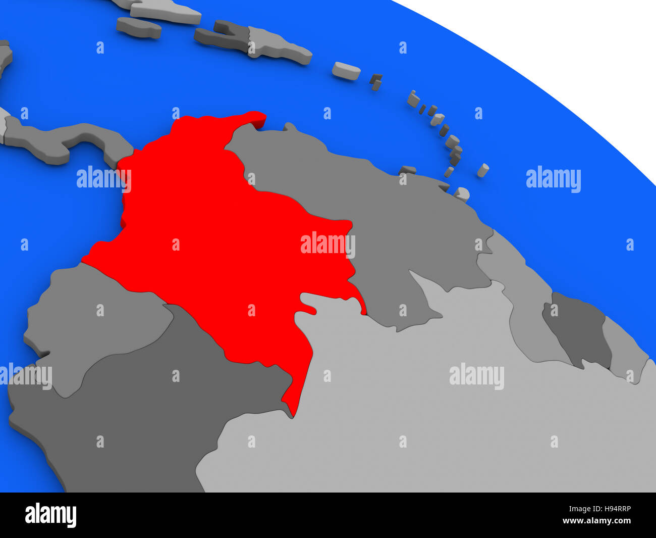 Map of Colombia highlighted in red on a globe. 3D illustration Stock ...