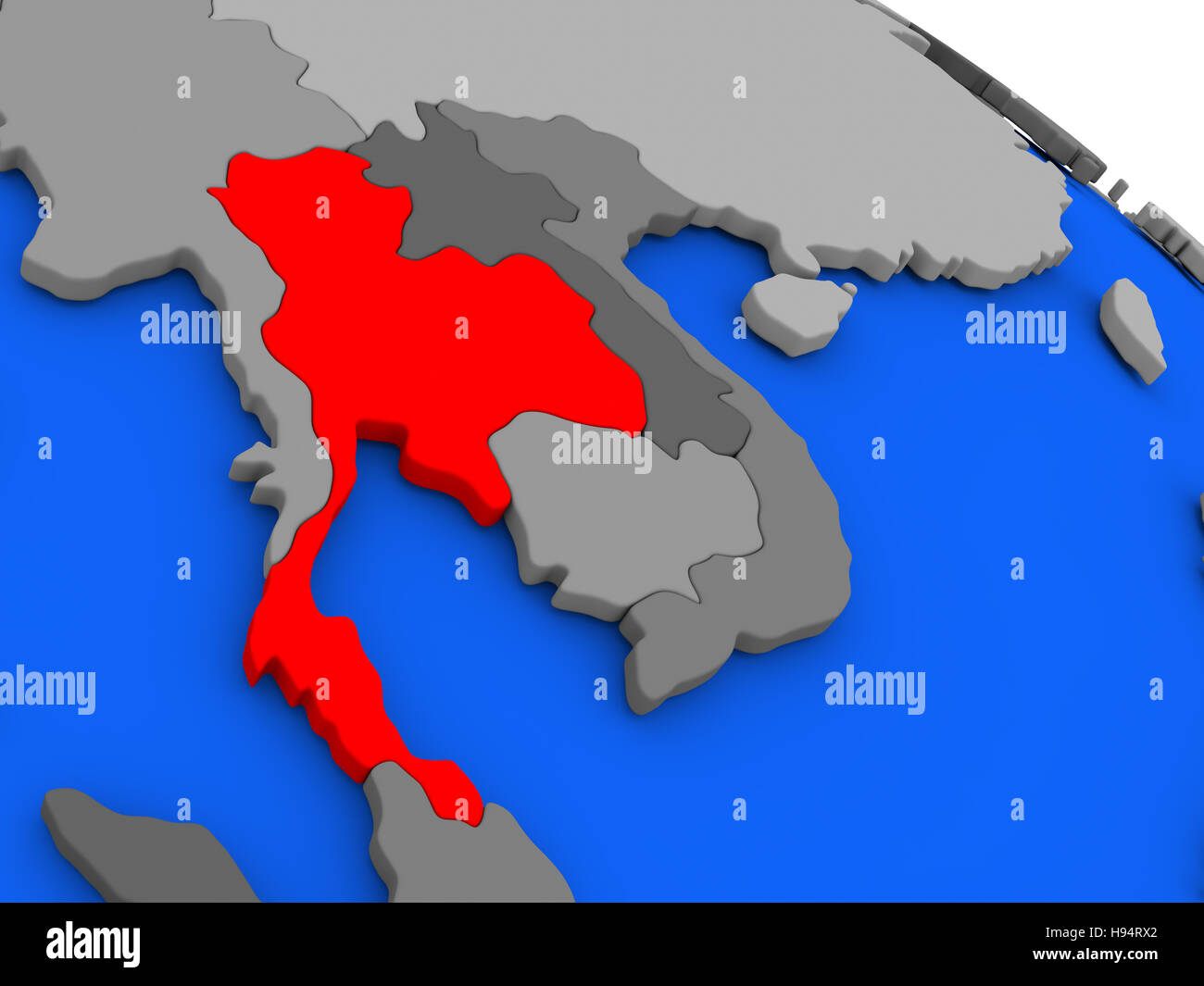 Map of Thailand highlighted in red on a globe. 3D illustration Stock ...