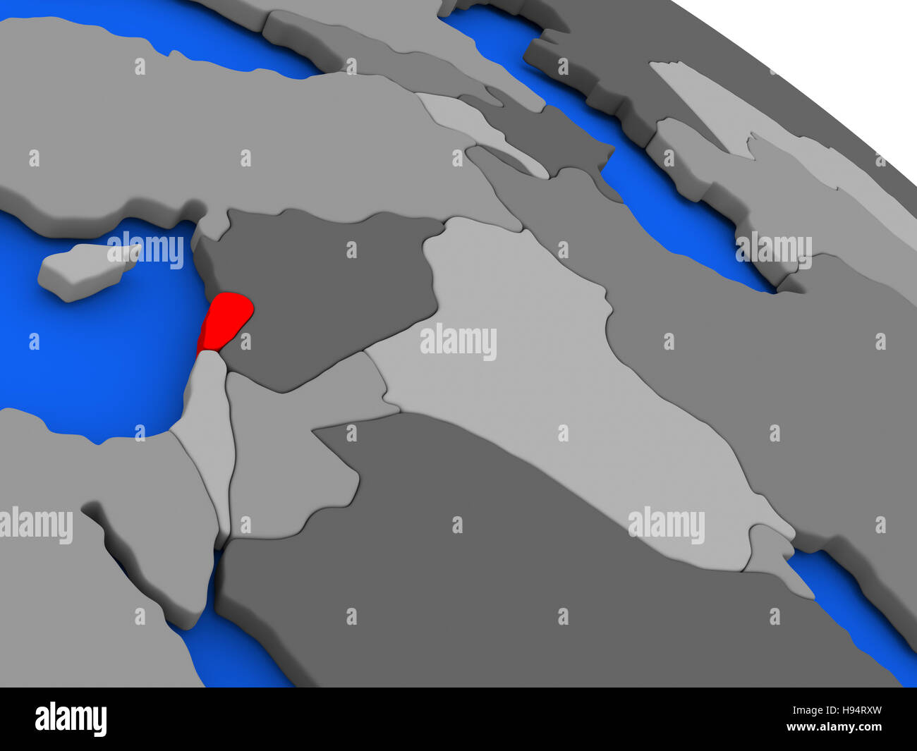 Map of Lebanon highlighted in red on a globe. 3D illustration Stock ...