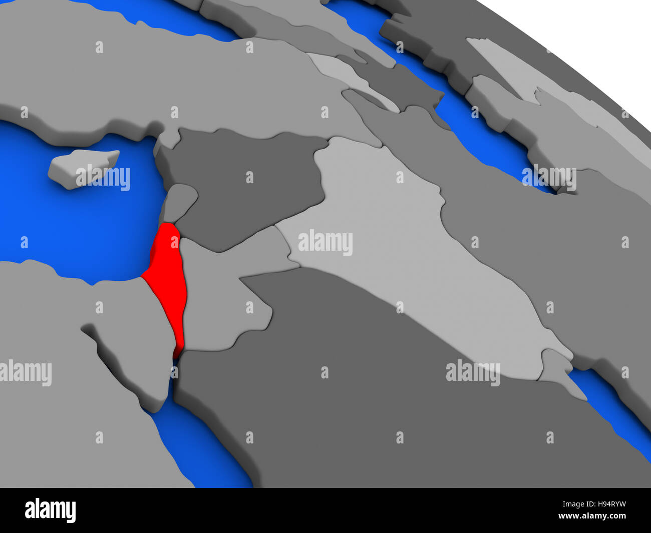 Map of Israel highlighted in red on a globe. 3D illustration Stock ...