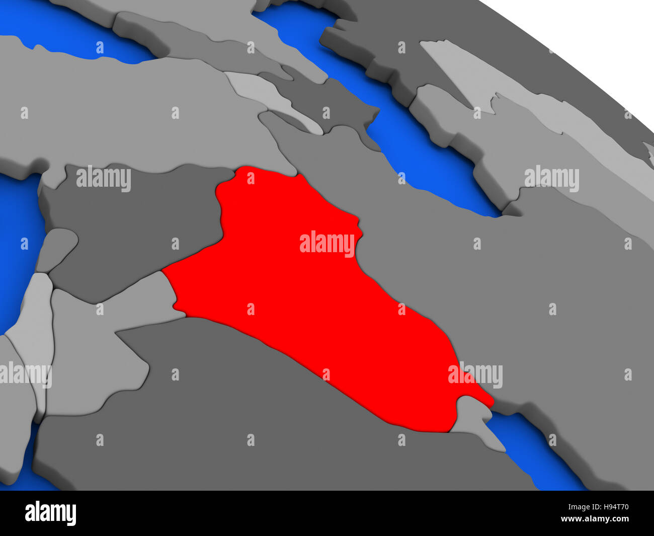 Map of Iraq highlighted in red on a globe. 3D illustration Stock Photo ...